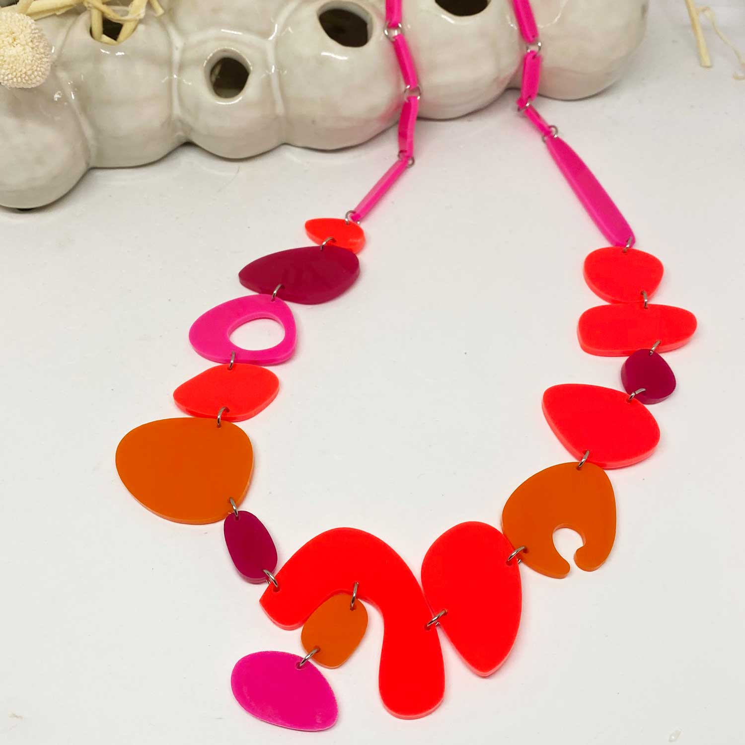 Orange, Magenta, Hot Pink & Neon Red Medium Length Necklace – Skitty Kitty